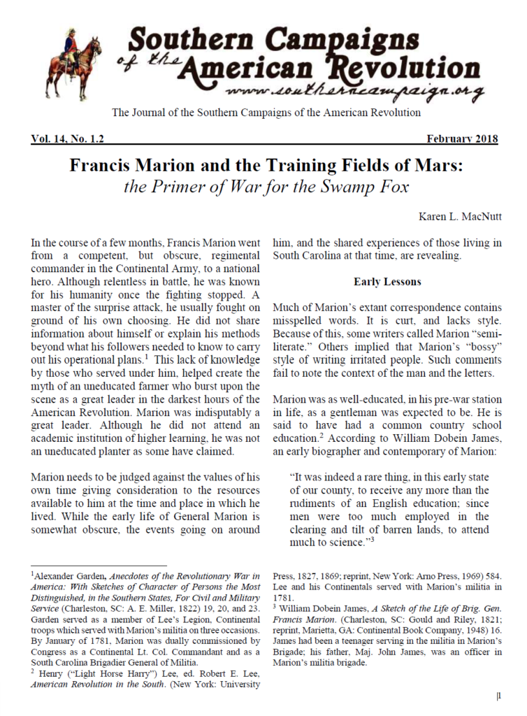 The Swamp Fox: Early Training – Southern Campaigns of the American ... The Swamp Fox: Early Training – Southern Campaigns of the American ...